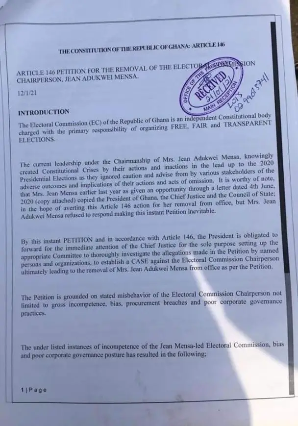 Presidency , Receives Petition To Remove EC Chair, Jean Mensah From ...